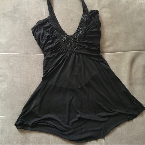 bebe | Tops | Bebe Beautiful Beaded Black Halter Top | Poshmark